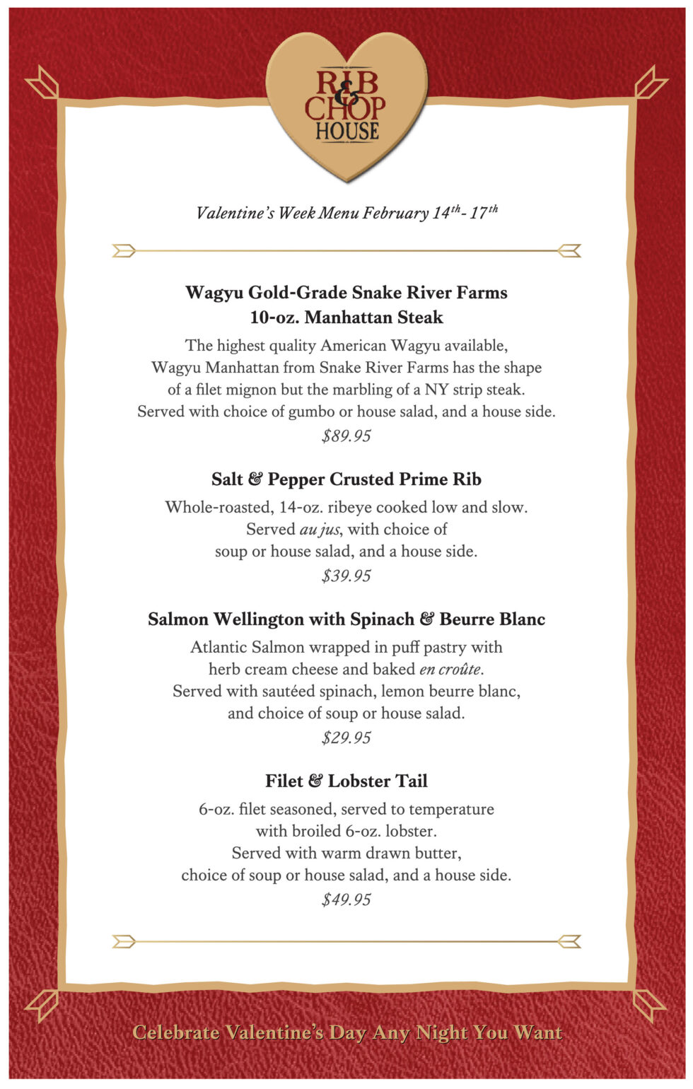 Valentine's Day Menu | Rib & Chop House Restaurant